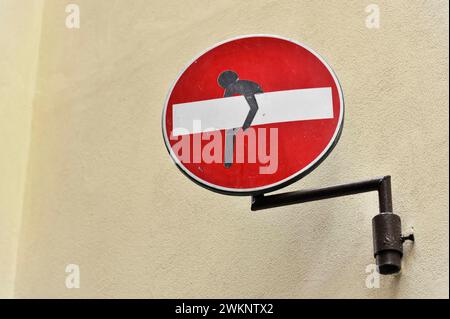 Florence, Tuscany, Italy, Europe, Modified traffic sign 'No entry' with ...