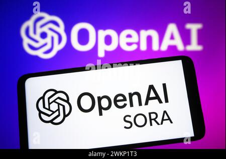 In this photo illustration, the Sora logo is displayed on a smartphone ...