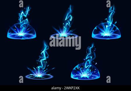 Lightning hit ground or floor with burst vfx effect, light ball and ...