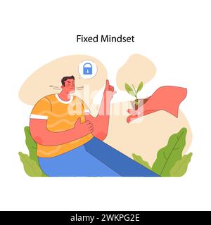 Fixed mindset concept. Man shaking head and refusing to accept growing ...