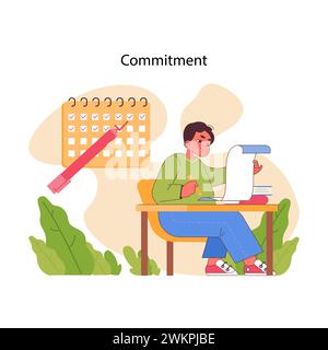 Commitment concept. A diligent child engrossed in tasks, marking a ...