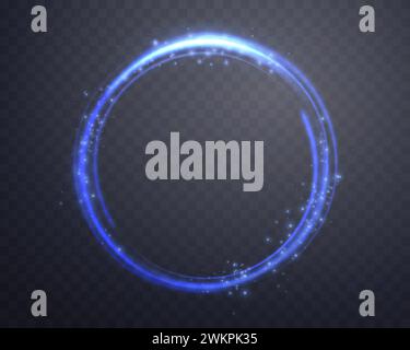 Blue magic ring with glowing sparkles. Neon realistic energy flare halo ...