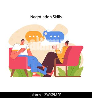 Negotiation skills concept. Two people in thoughtful conversation ...