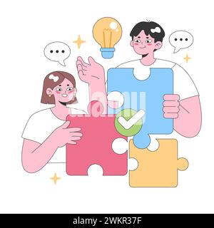 Collaboration concept. Two individuals connecting puzzle pieces ...