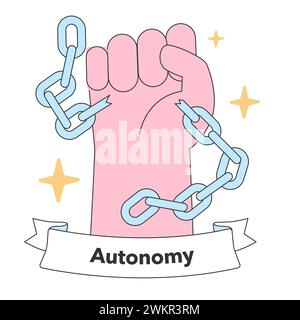 Symbol of autonomy with a clenched fist breaking chains, representing ...