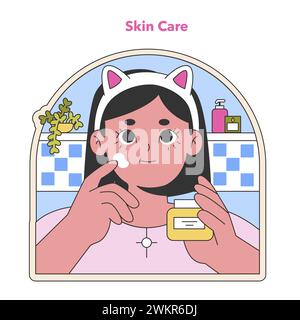 Skincare routine illustration. A cozy portrayal of a daily facial ...