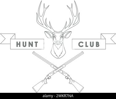 Deer Head and Crossed Hunting Rifles Isolated Outline in Flat Style ...