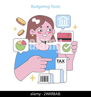 Budgeting Tools concept. Illustrates financial planning using apps for ...