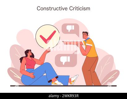 Constructive Criticism concept. Two characters engage in positive ...