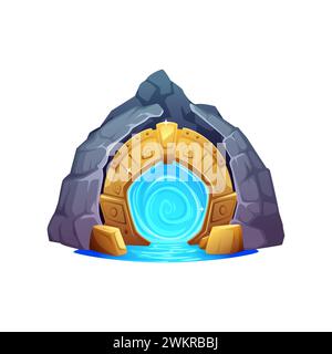 Cartoon magic gate. Game magical doors, mysterious forest entrance ...