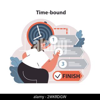 Dedicated worker navigating Time-bound in SMART goals. Clock's presence ...