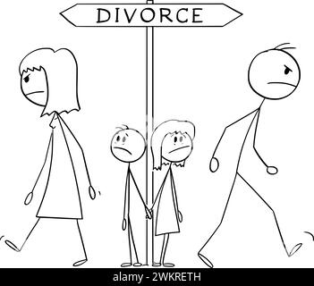 Man and Woman Walking Together and Divorce, Vector Cartoon Stick Figure ...