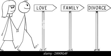 Man and Woman Walking Together and Divorce, Vector Cartoon Stick Figure ...