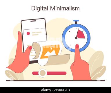 Digital Minimalism concept. Simplified user interface and time ...