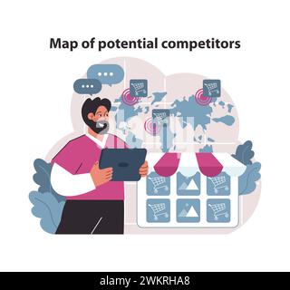Global competitor mapping concept. Analyst identifying market ...