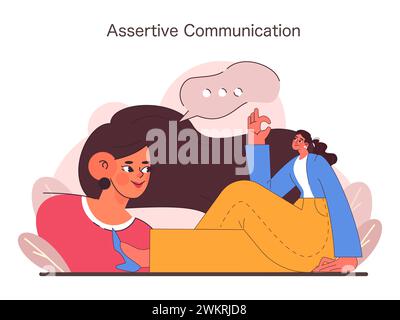 Assertive Communication concept. A relaxed woman engaging in clear and ...