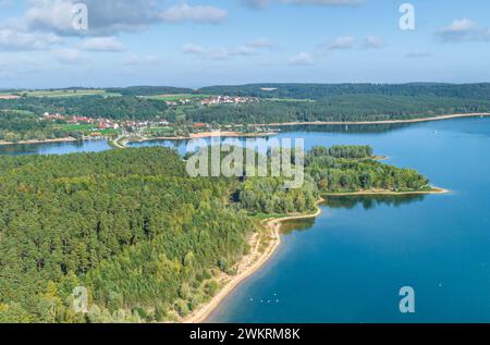 View of Lake Brombach near the Seespitz lake centre near Absberg in ...