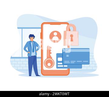 Characters who use Cyber Security Services to Protect Personal Data. flat vector modern ...