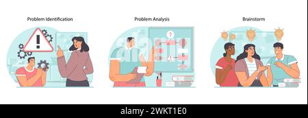 Problem-solving stages set. Beginning stages of processing complicated situation. Pinpointing ...