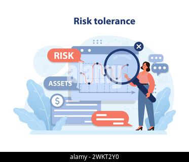 Risk tolerance concept. Woman analyzes financial graphs, gauging ...