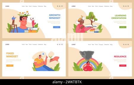 Growth mindset set. People of various ages changing beliefs, growing ...