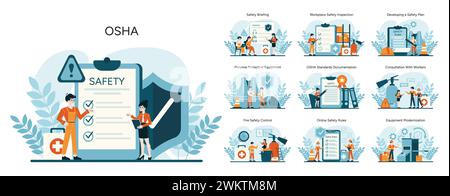 OSHA set. Workplace safety procedures and emergency readiness. Employee ...