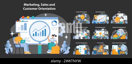 Marketing and Sales set. Comprehensive customer engagement strategies ...