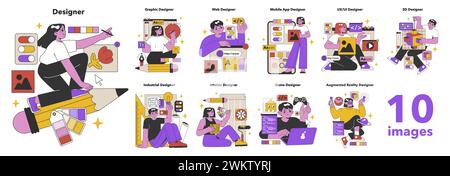 Diverse Design Professions set. Creatives in action, from graphic to ...