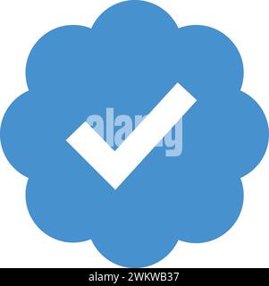 Check mark. Blue tick verified badge icon. Approved profile sign. Tick in rounded corners star ...