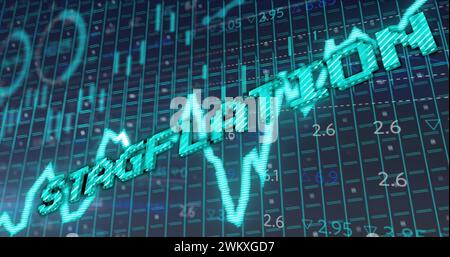 Image of stagflation text in blue over graph and financial data processing Stock Photo - Alamy