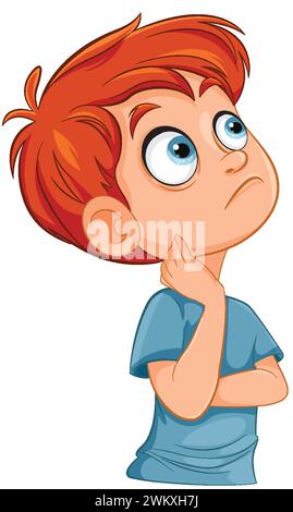 Cartoon boy with hand on chin thinking deeply Stock Vector Image & Art ...