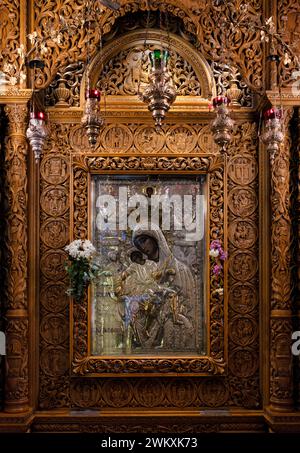 Interior view of Ieros Naos Panagias Dexias church, dome, mosaic, chandelier, Thessaloniki ...
