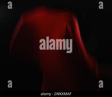 Scary, person and trapped in fabric for horror, art and drama on black ...
