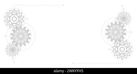 Technical drawing of gears .Rotating mechanism of round parts .Machine ...