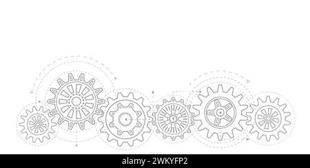 Technical drawing of gears .Rotating mechanism of round parts .Machine ...