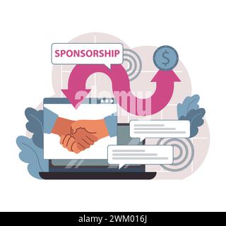 Online sponsorship agreement. Handshake on screen signifies ...