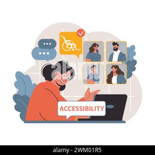Focused woman at computer emphasizing accessibility. Virtual meeting ...