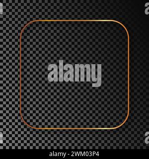 Gold glowing rounded square frame isolated on transparent background. Shiny frame with glowing ...