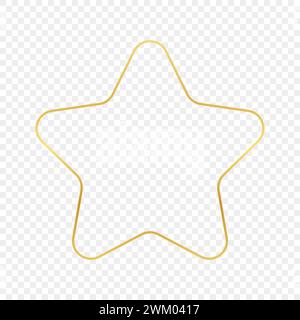 Gold glowing rounded star shape frame isolated on transparent background. Shiny frame with ...