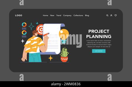 Project Planning concept. Professional outlining steps on blueprint ...