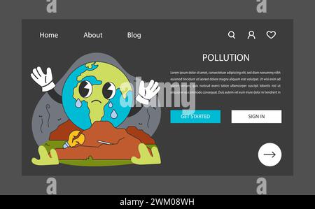 Pollution. Contamination with waste. Sad crying Earth drowning in the ...
