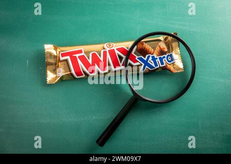 Sigulda, Latvia - FEBRUARY 12, 2024: Twix XTRA cookie bars on white ...