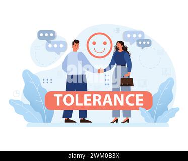 Promoting tolerance in the workplace. Man and woman shaking hands ...