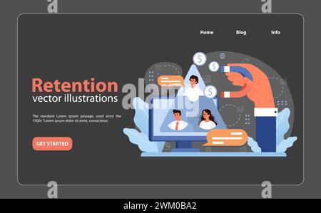 Retention strategy concept. A large hand magnetically attracts and ...