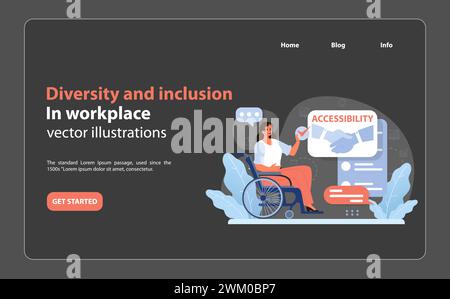 Inclusive workplace focus on accessibility. Woman in wheelchair ...