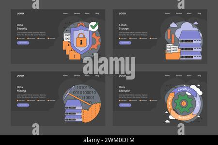 Data lifecycle dark or night web or landing. Professional tracing ...