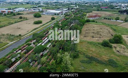 Drone photo of derelict abandoned OSE Greek railways carriage and ...