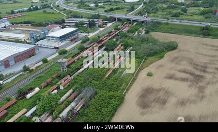 Drone photo of derelict abandoned OSE Greek railways carriage and ...
