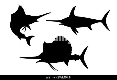 Silhouette of swordfish. Drawing with fish. Template to cut out Stock ...