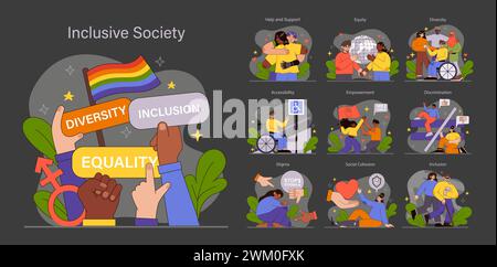 Inclusive Society set. Harmonious diversity and equality celebration ...